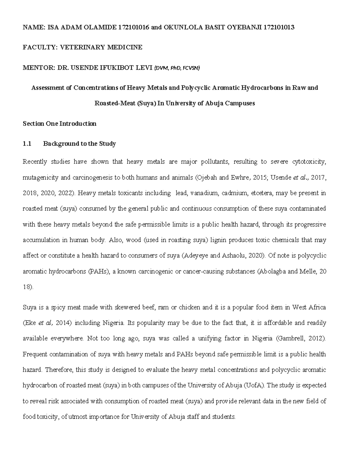 Isa Adam updated research proposal - NAME: ISA ADAM OLAMIDE 172101016 ...