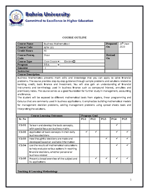 Business Maths - i INTRODUCTION TO BUSINESS MATHEMATICS Code: 1349 Units: 1– DEPARTMENT OF - Studocu
