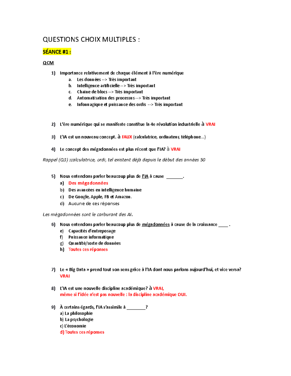 Compilation Choix Multiples - QUESTIONS CHOIX MULTIPLES : SÉANCE #1 ...