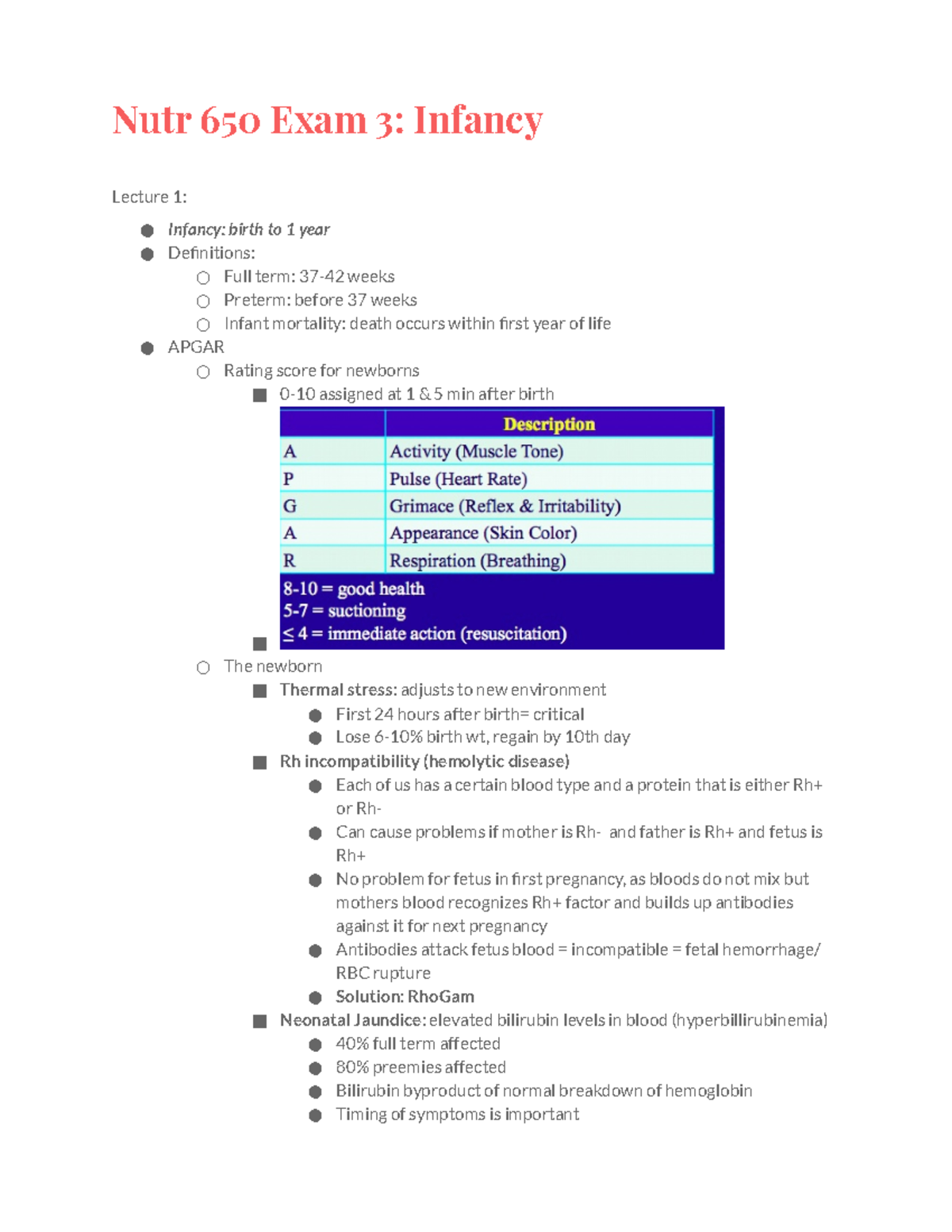 NUTR 650 exam 3 study guide - Nutr 650 Exam 3: Infancy Lecture 1 ...