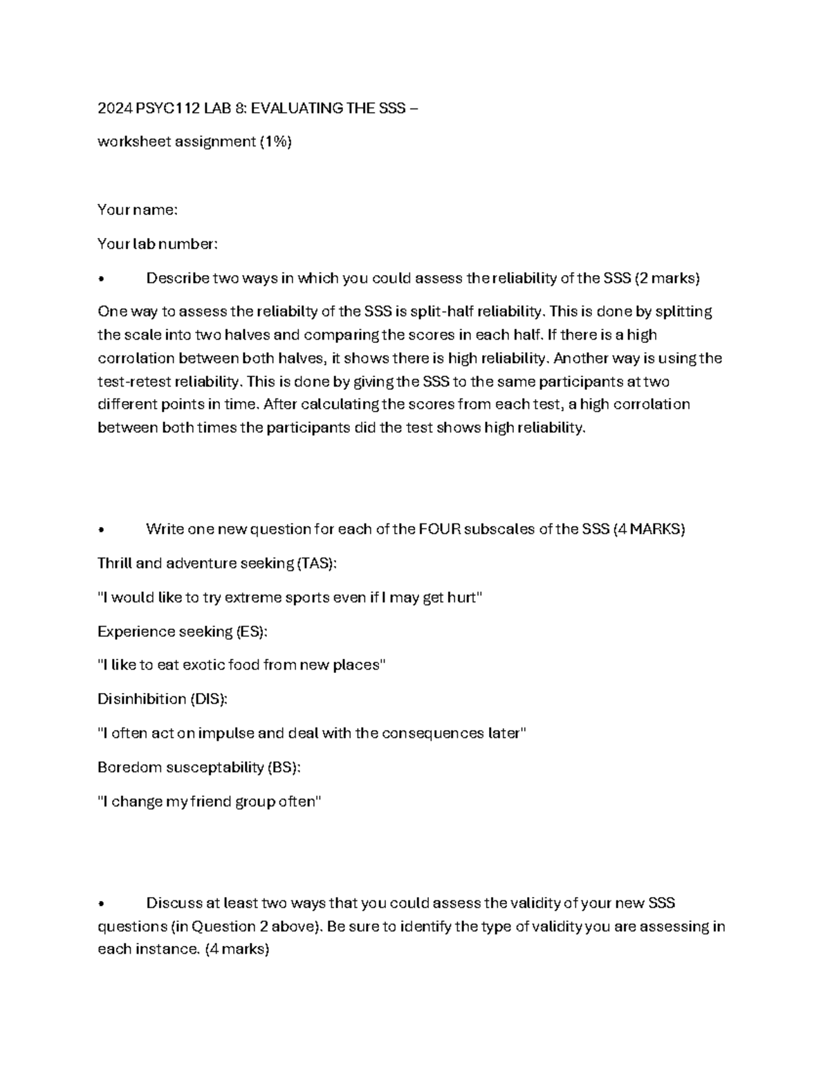 SSS Worksheet 3 - 2024 PSYC112 LAB 8: EVALUATING THE SSS – worksheet ...