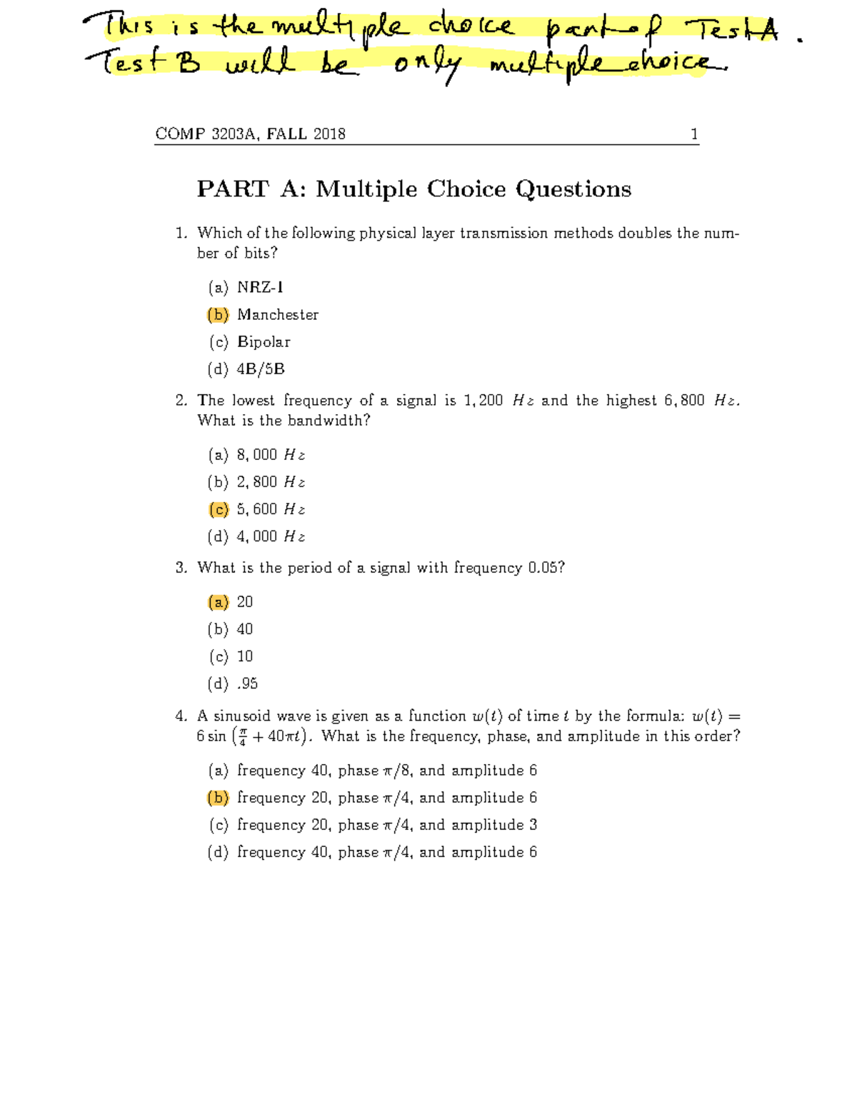 Exam 13 December 2018, questions - COMP 3203A, FALL 2018 1 PART A ...