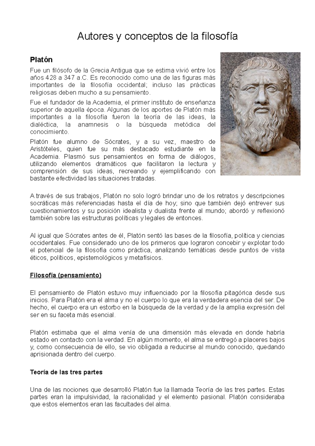 Autores y conceptos de la filosofía - Autores y conceptos de la filosofía Platón Fue un filósofo ...