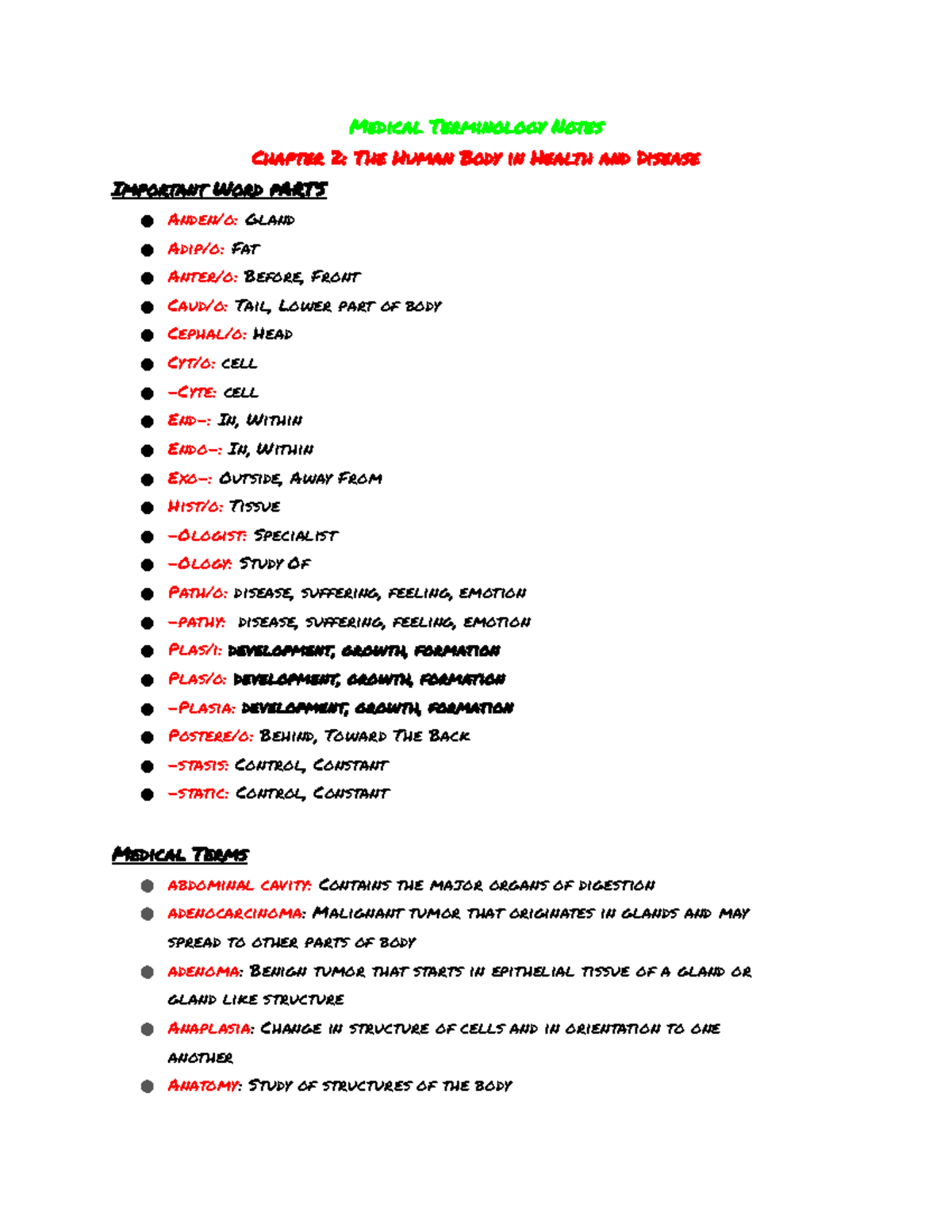 Medical Term (ALL Notes) - Medical Terminology Notes Chapter 2: The ...