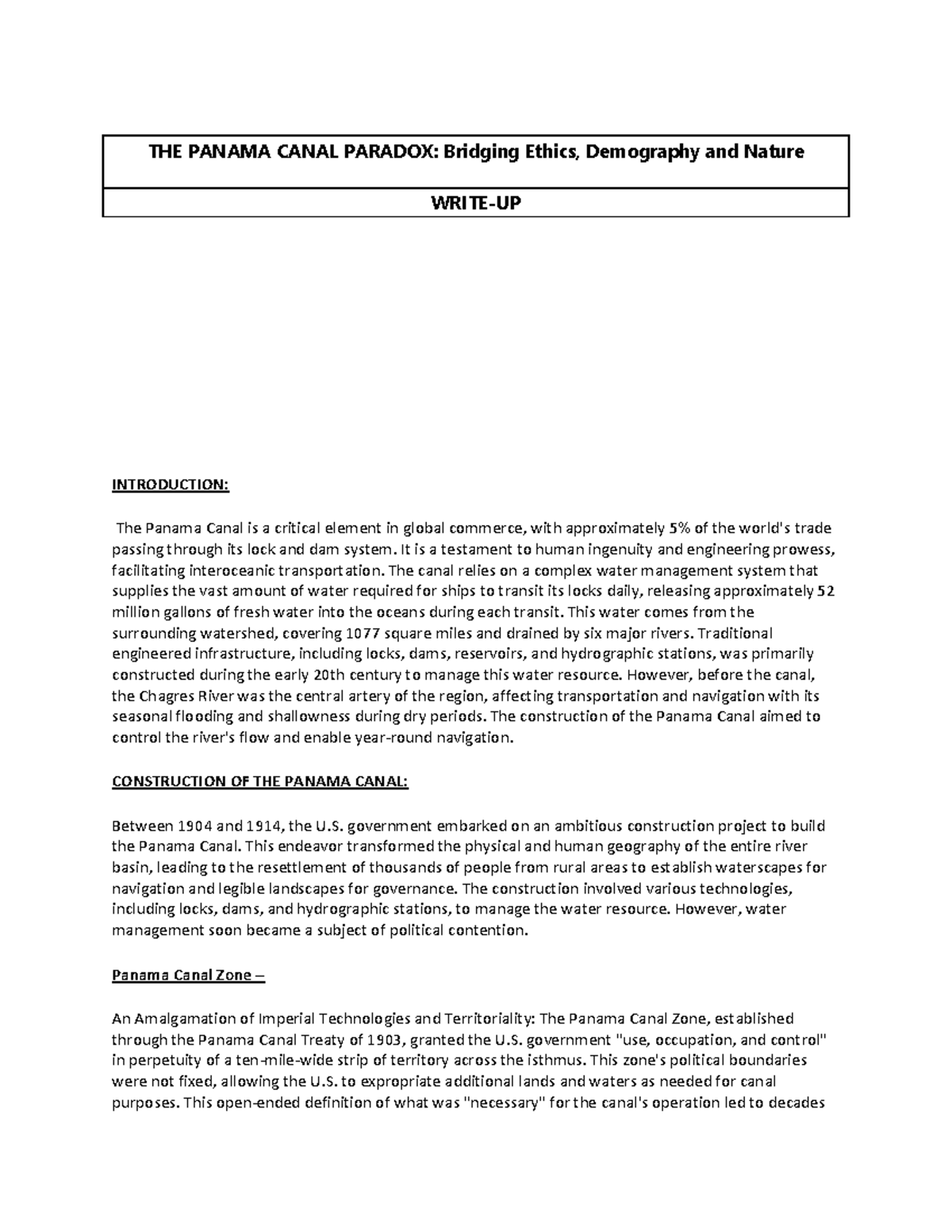 Politics OF Nature - panama canal - THE PANAMA CANAL PARADOX: Bridging ...