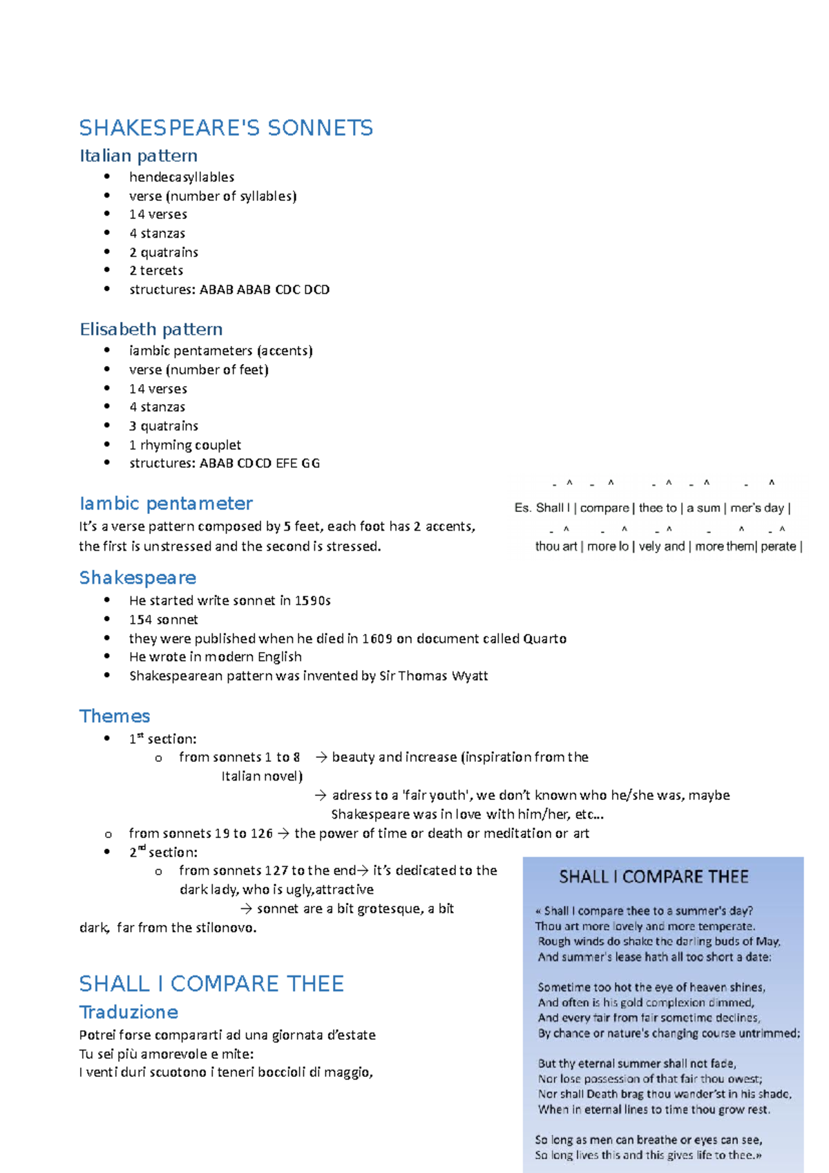 Shake's sonnet+shall i compare thee - SHAKESPEARE'S SONNETS Italian ...