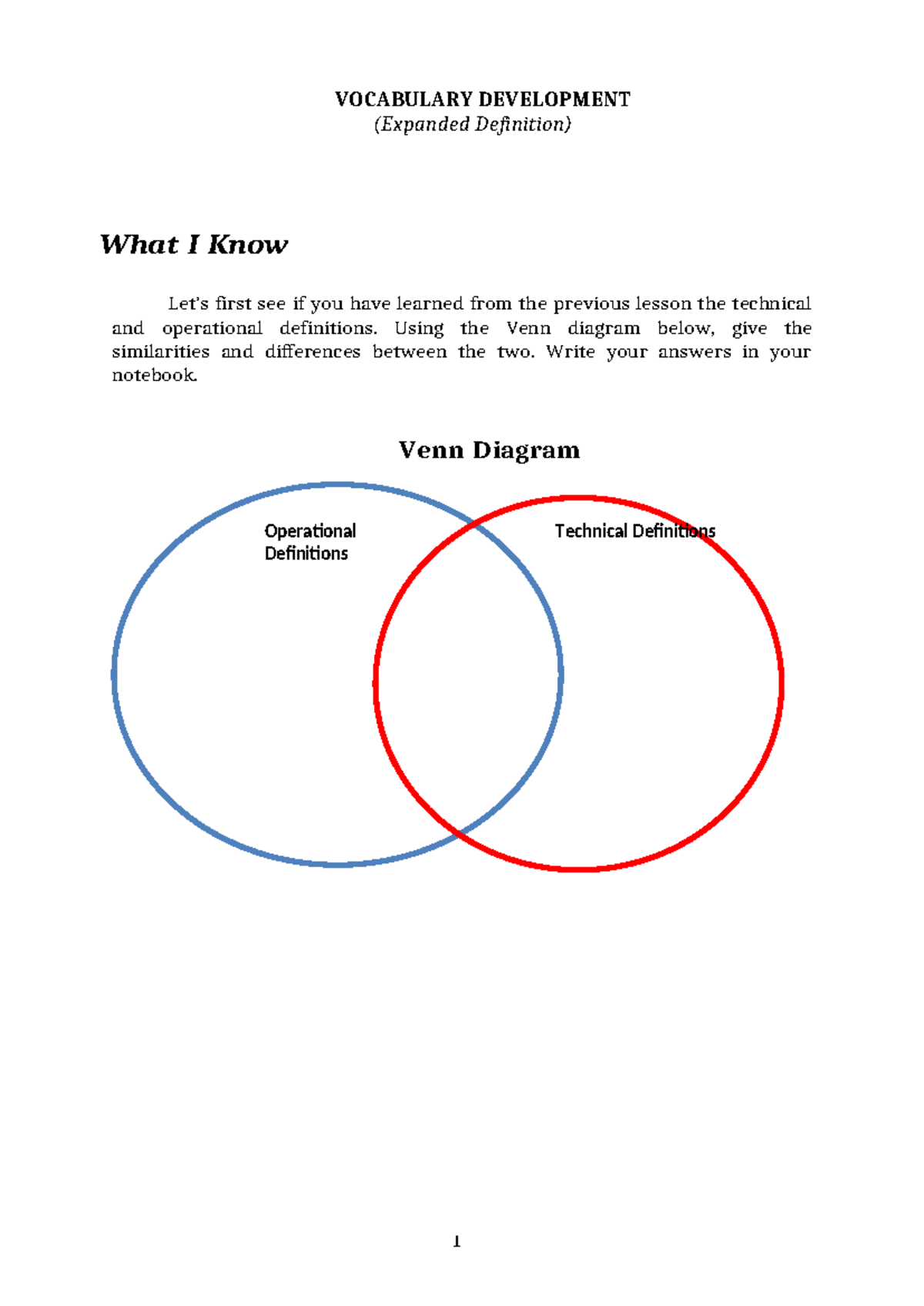 Expanded Definition of Words Worksheet - VOCABULARY DEVELOPMENT ...
