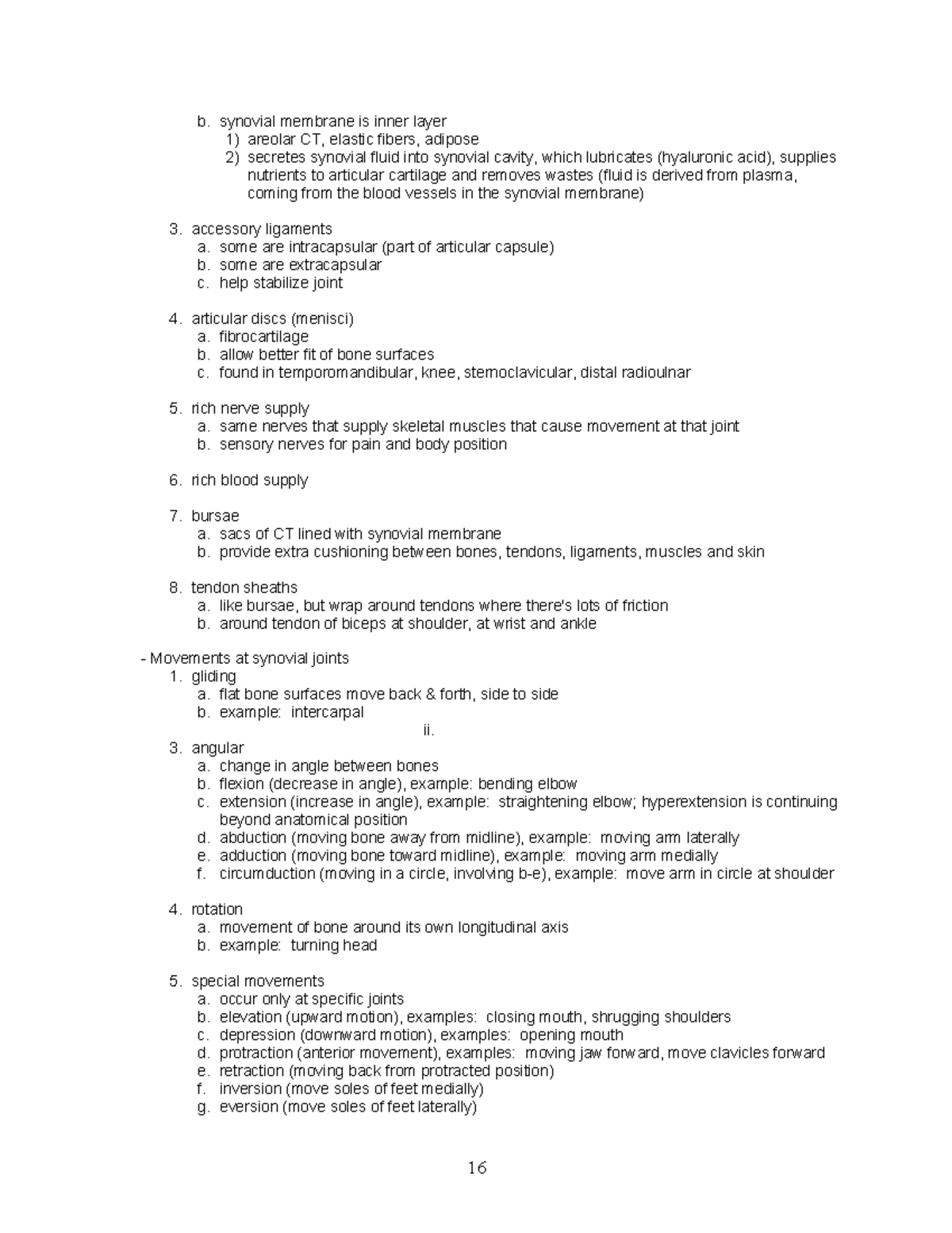 Microsoft Word - Anatomy Lecture Notes Update 2017 - 16 b. synovial ...