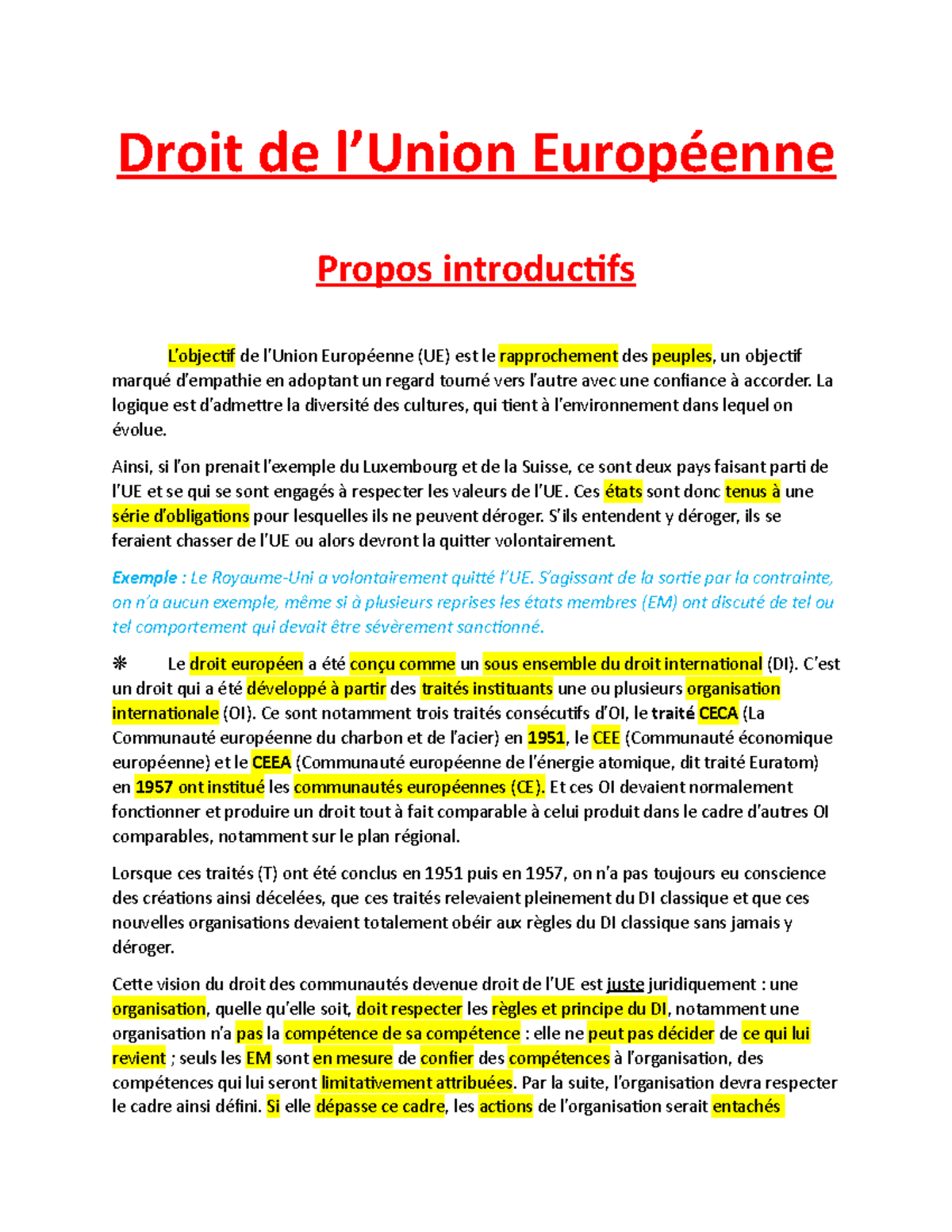 Droit de l'Union Européenne 1 - cours S1 ASSAS - Droit de l’Union ...