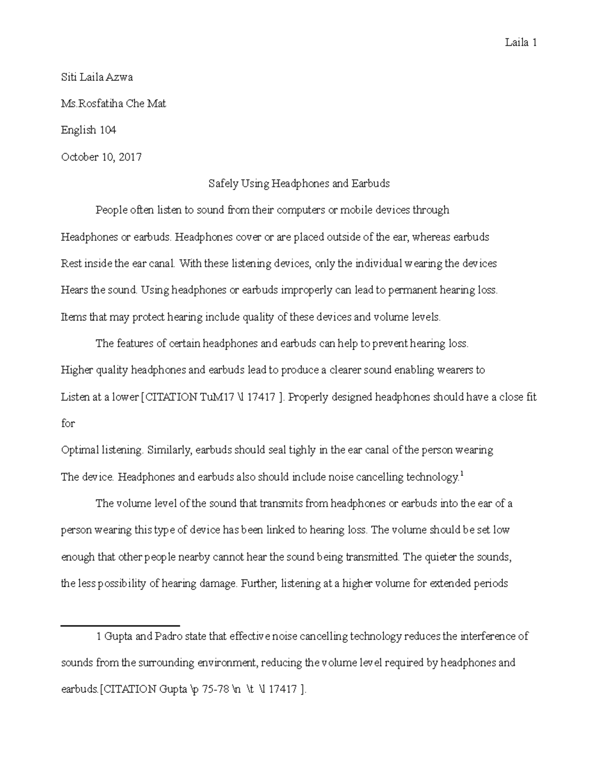 research paper uitm - Laila 1 Siti Laila Azwa Ms Che Mat English 104 ...