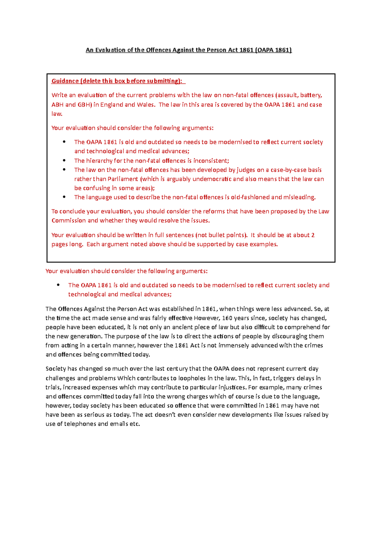 An Evaluation of the Offences Against the Person Act 1861 - So, at the ...