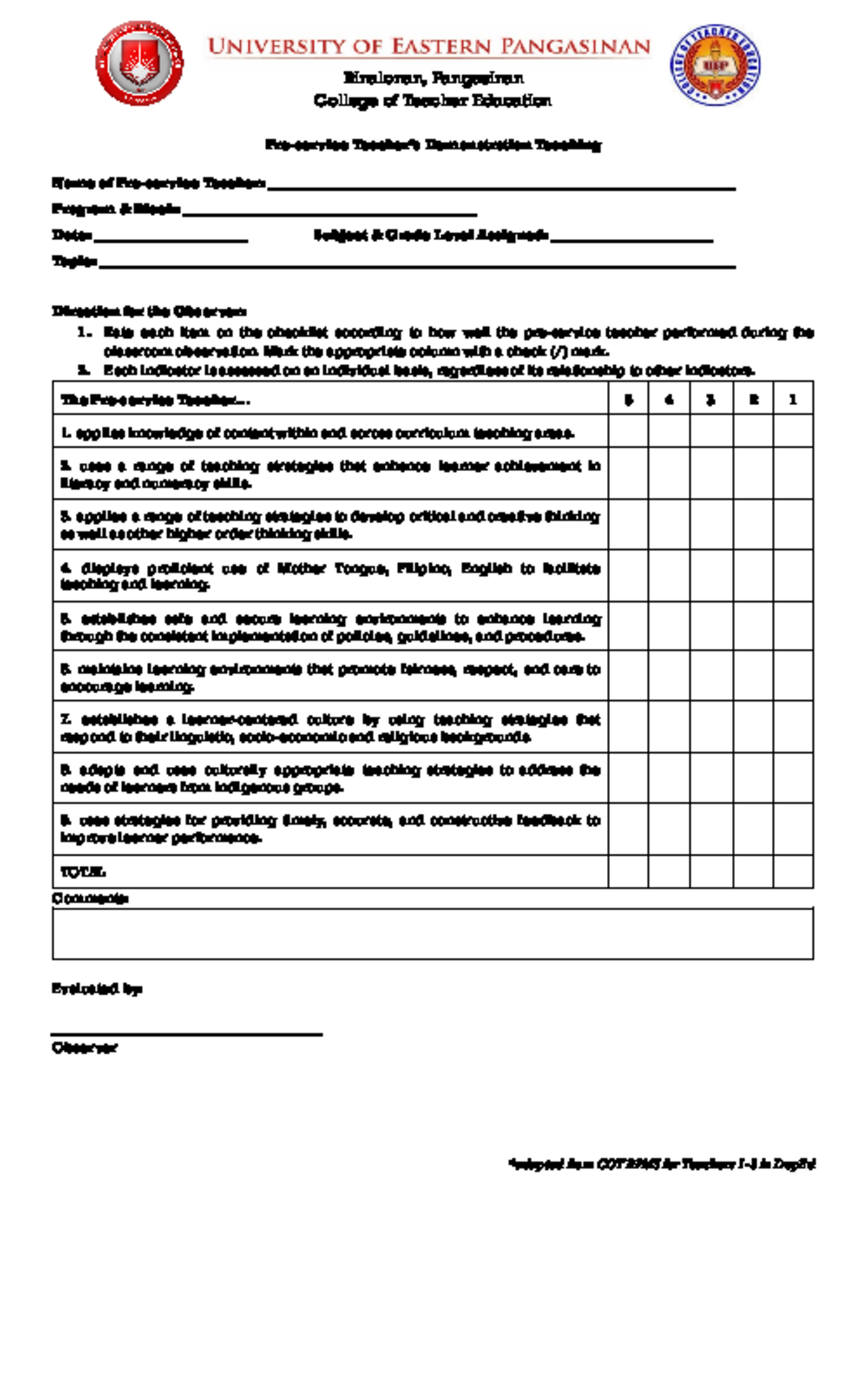 Evaluation on Pre service Teachers Demonstration Teaching - Binalonan ...