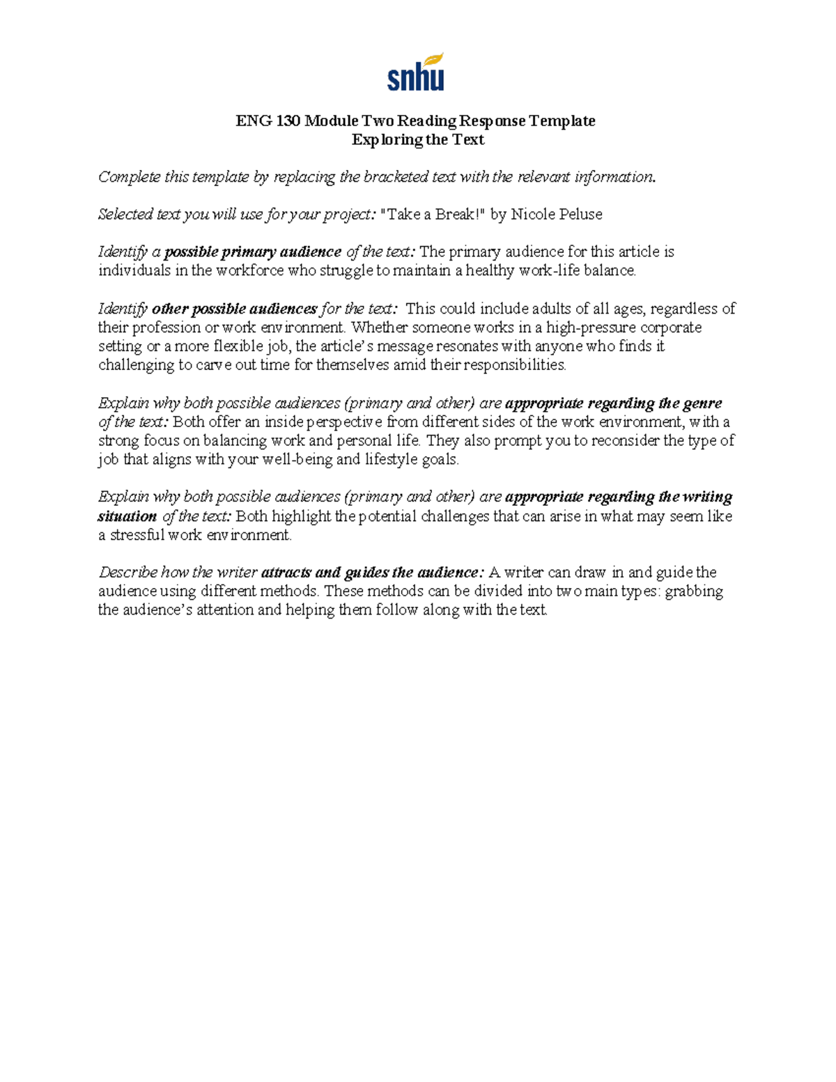 ENG 130 2-1 Reading Response - ENG 130 Module Two Reading Response Template Exploring the Text ...