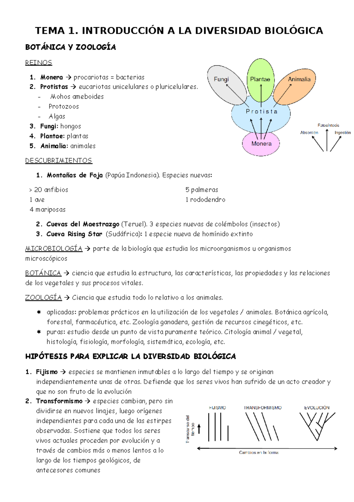 TEMA 1 biologia II - TEMA 1. INTRODUCCIÓN A LA DIVERSIDAD BIOLÓGICA ...