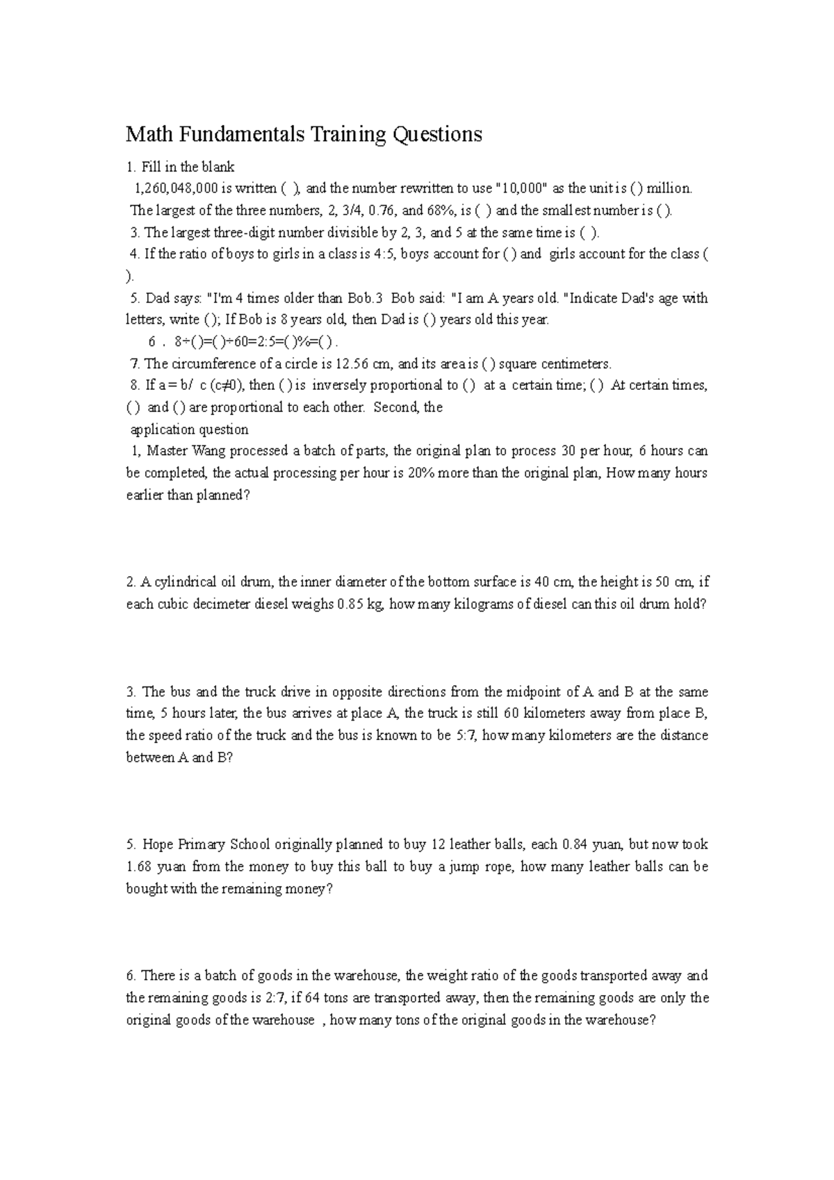 Math Fundamentals Training Questions - The largest of the three numbers ...