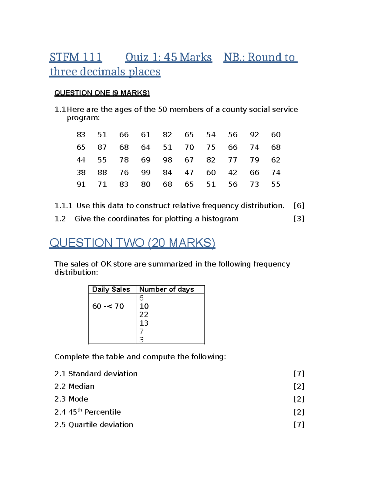 STFM 111 Quiz 1 COPY 1 - This was the first quiz of the year 2017 for ...