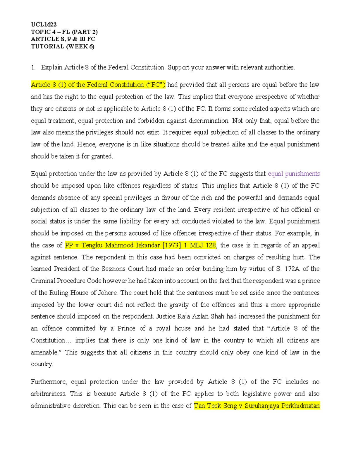 Week 6 Art 8, 9, 10 - Tutorial 6 - TOPIC 4 – FL (PART 2) ARTICLE 8, 9 ...