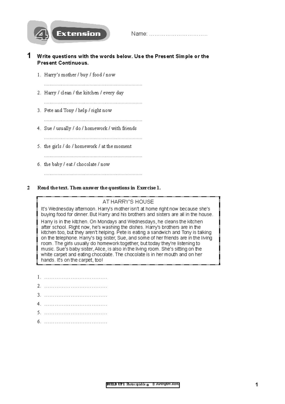 1º ESO Exercises reading and present simp vs cont - Name