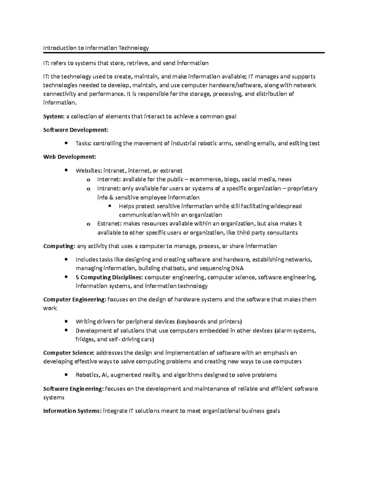 Introduction to Information Technology - It is responsible for the ...