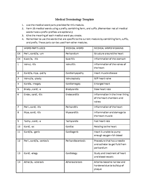 Blood Module 2 - Medical Terminology Template Use the medical word ...