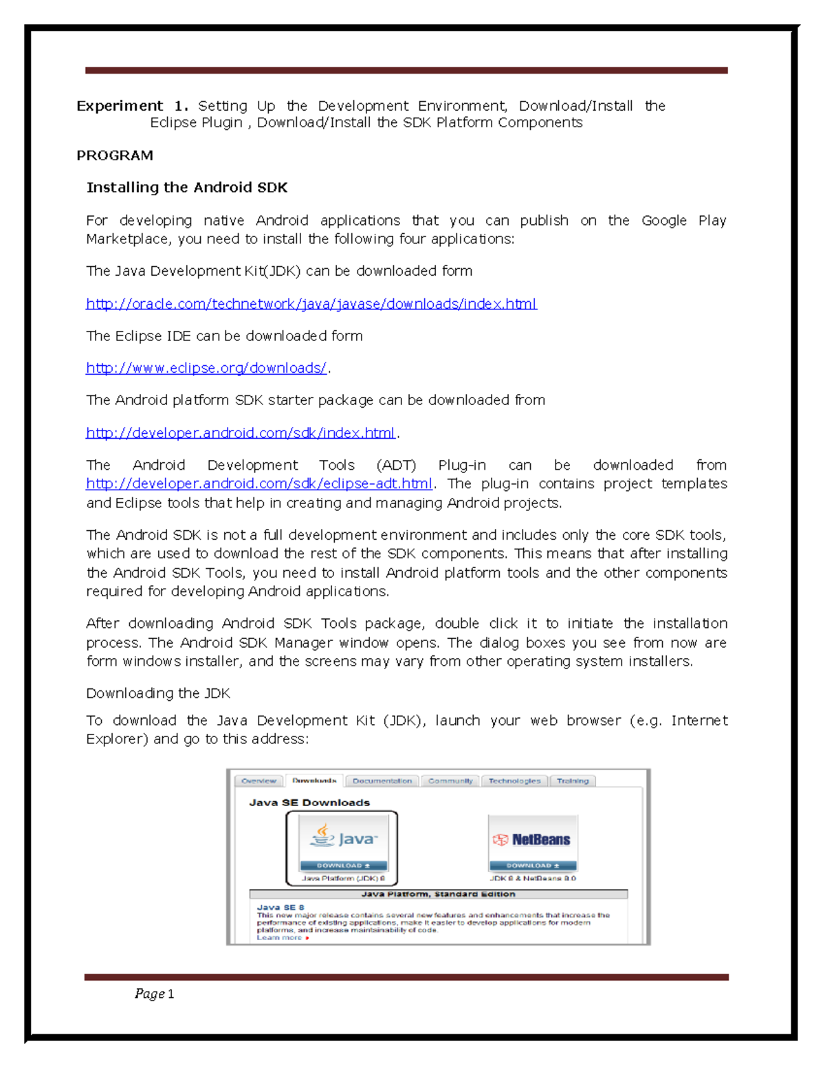 MAD LAB Manual - GOOD - Experiment 1. Setting Up the Development Environment, Download/Install ...