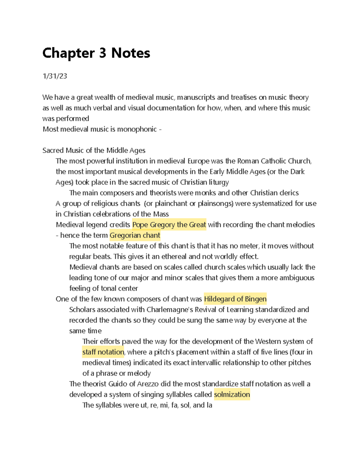 Chapter 3 Notes - Introduction to Music Literature and History 120 ...