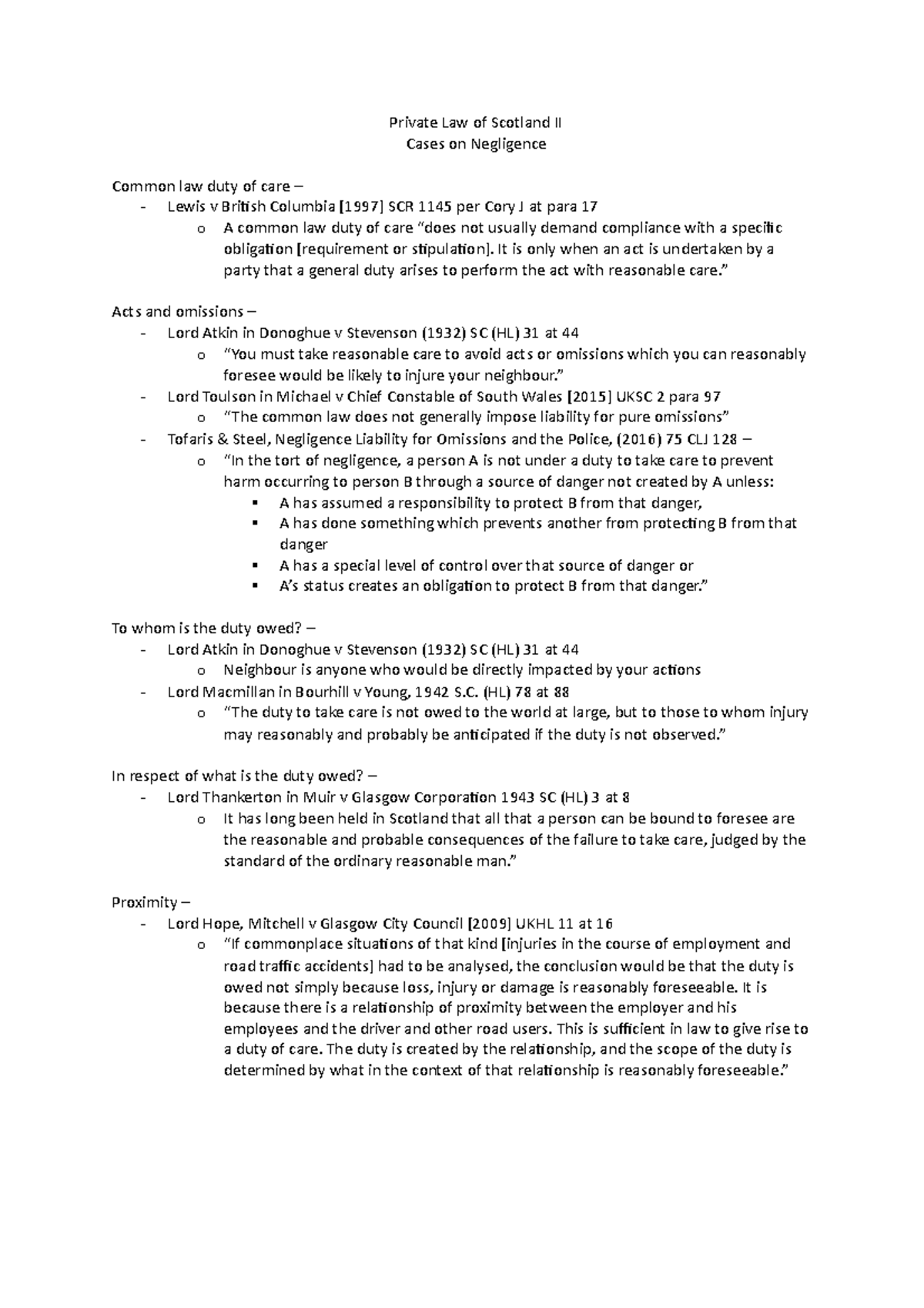 Private Law of Scotland II Notes - Private Law of Scotland II Cases on ...