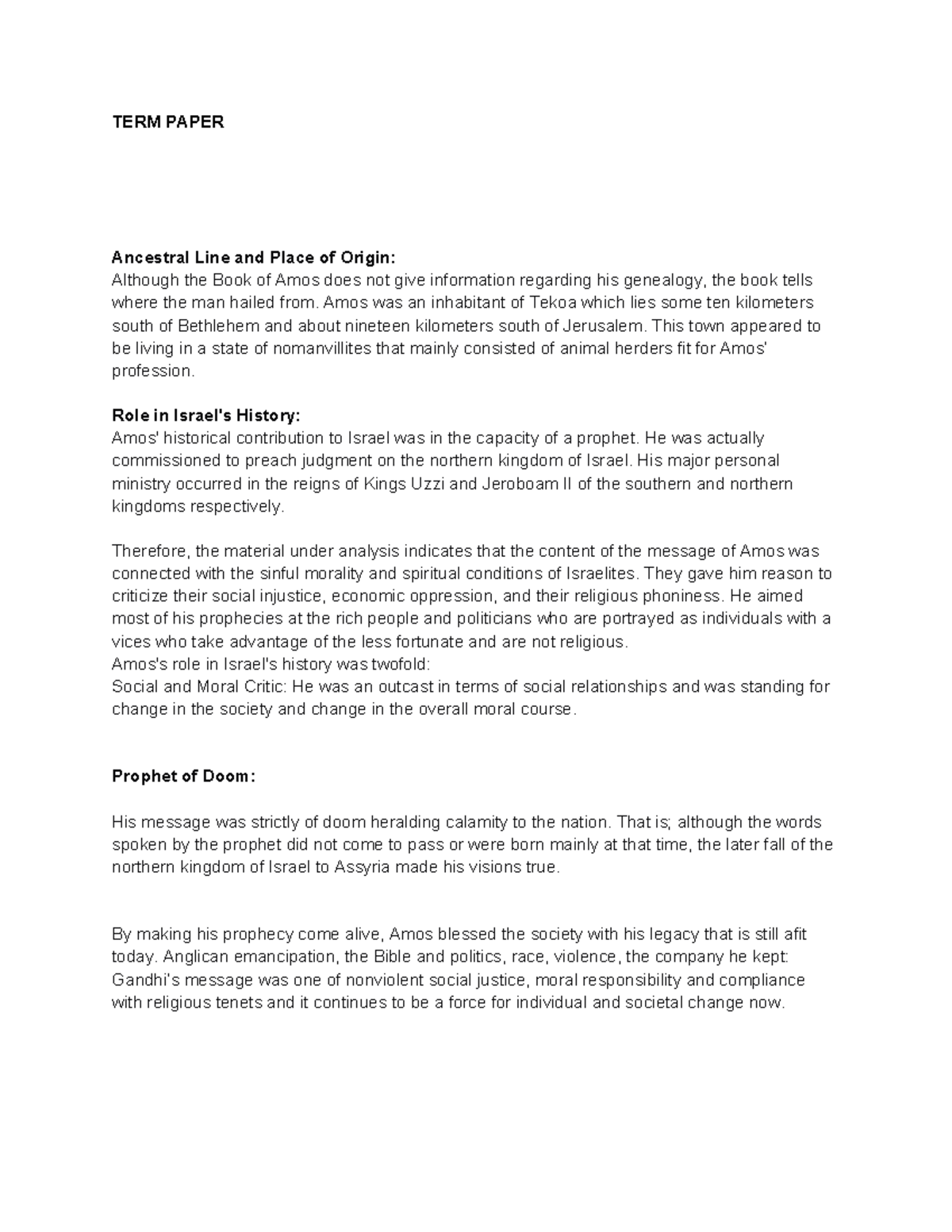 CHS 1 TERM Paper - TERM PAPER Ancestral Line and Place of Origin ...