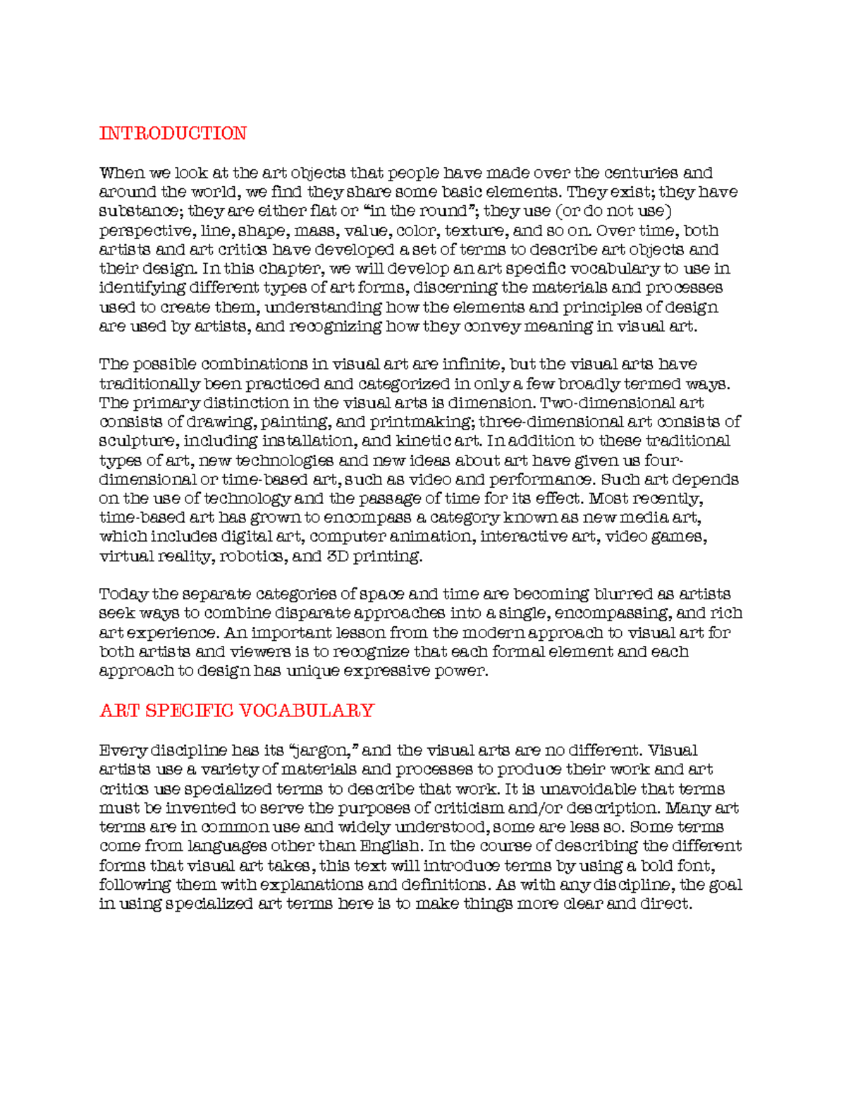 Introduction OF ARTS - about the visual arts have traditionally been ...