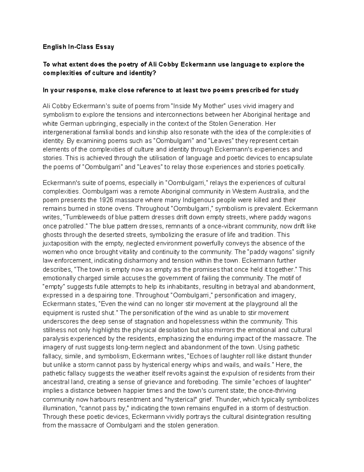 Essay (English In-Class) - 2nd Draft - English In-Class Essay To what ...