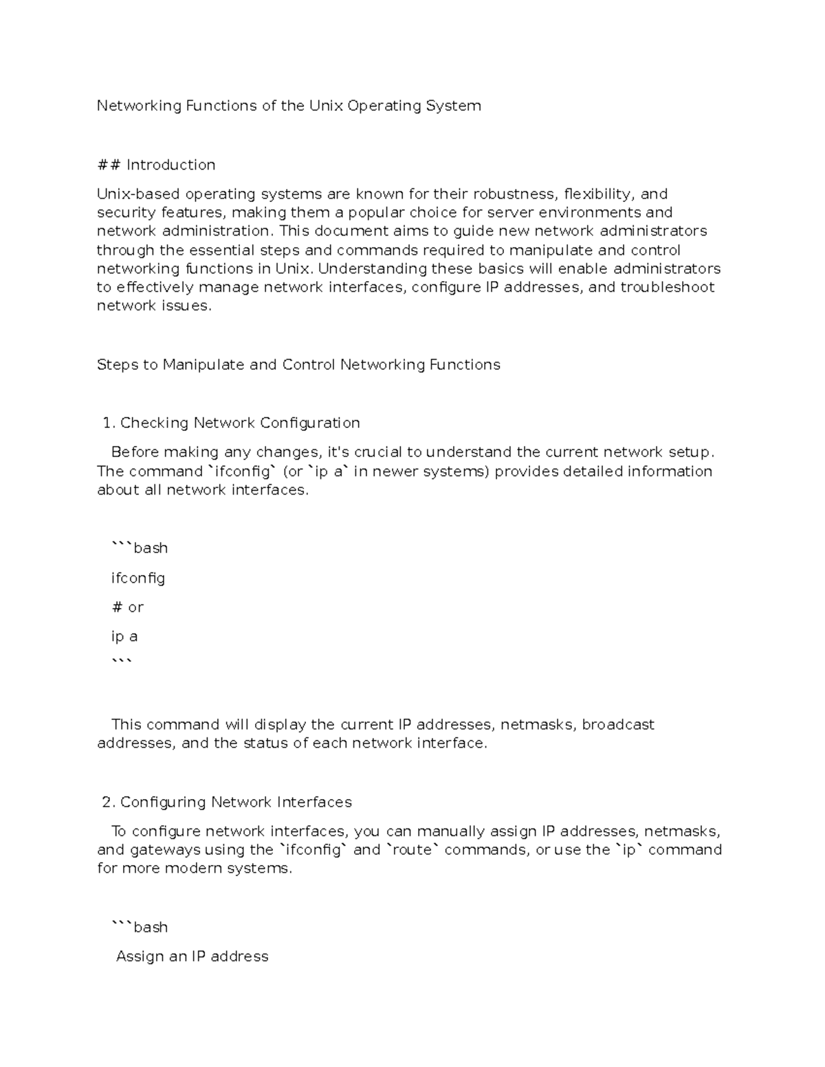 Written Assignment 7 - Networking Functions of the Unix Operating System Introduction Unix-based ...
