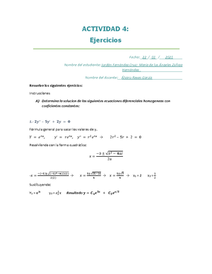 Act 1, Ecuaciones Diferenciales, UVM - ACTIVIDAD I: EJERCICIOS Resuelve los ejercicios aplicando ...
