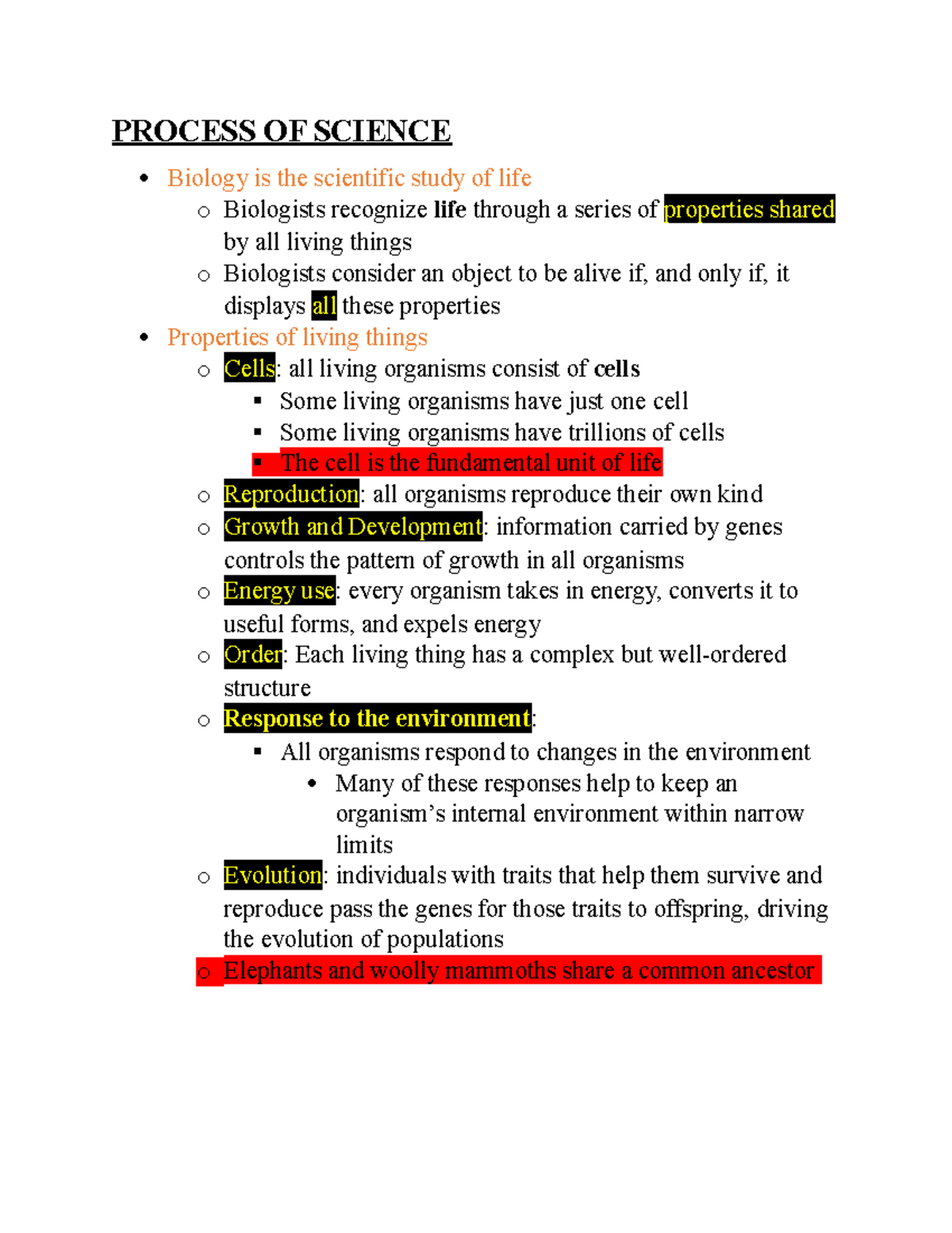 Biology Exam 1 notes - dieringer - PROCESS OF SCIENCE Biology is the ...