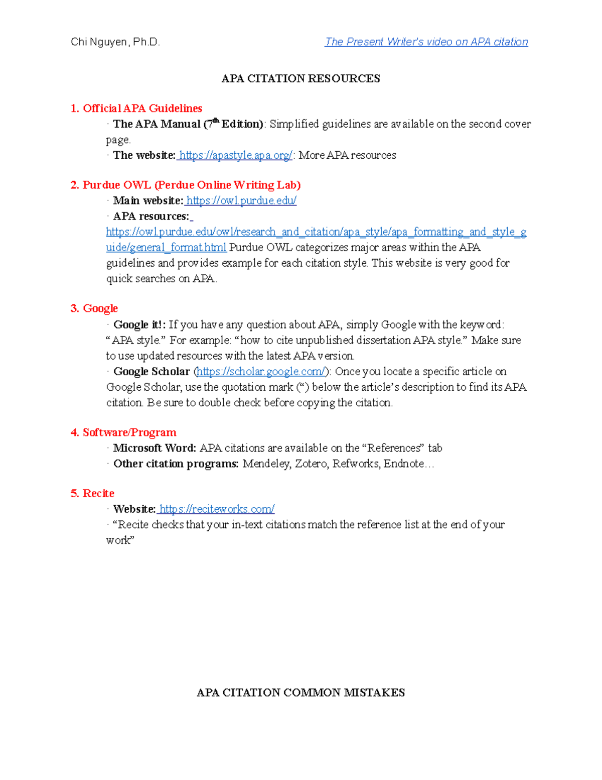 APA Citation Resources (by Chi Nguyen, Ph D - The Present Writer) - Chi ...