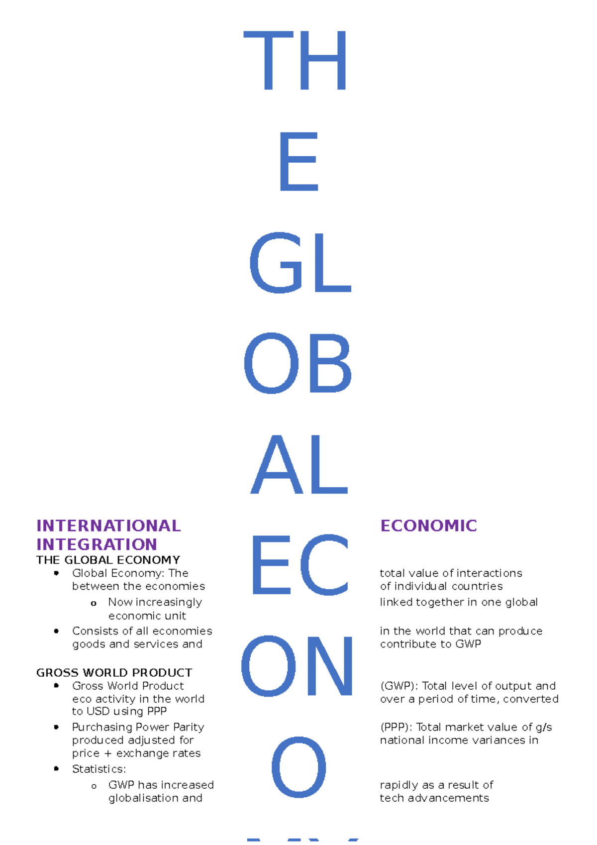 HSC Economics Notes - INTERNATIONAL ECONOMIC INTEGRATION THE GLOBAL ...