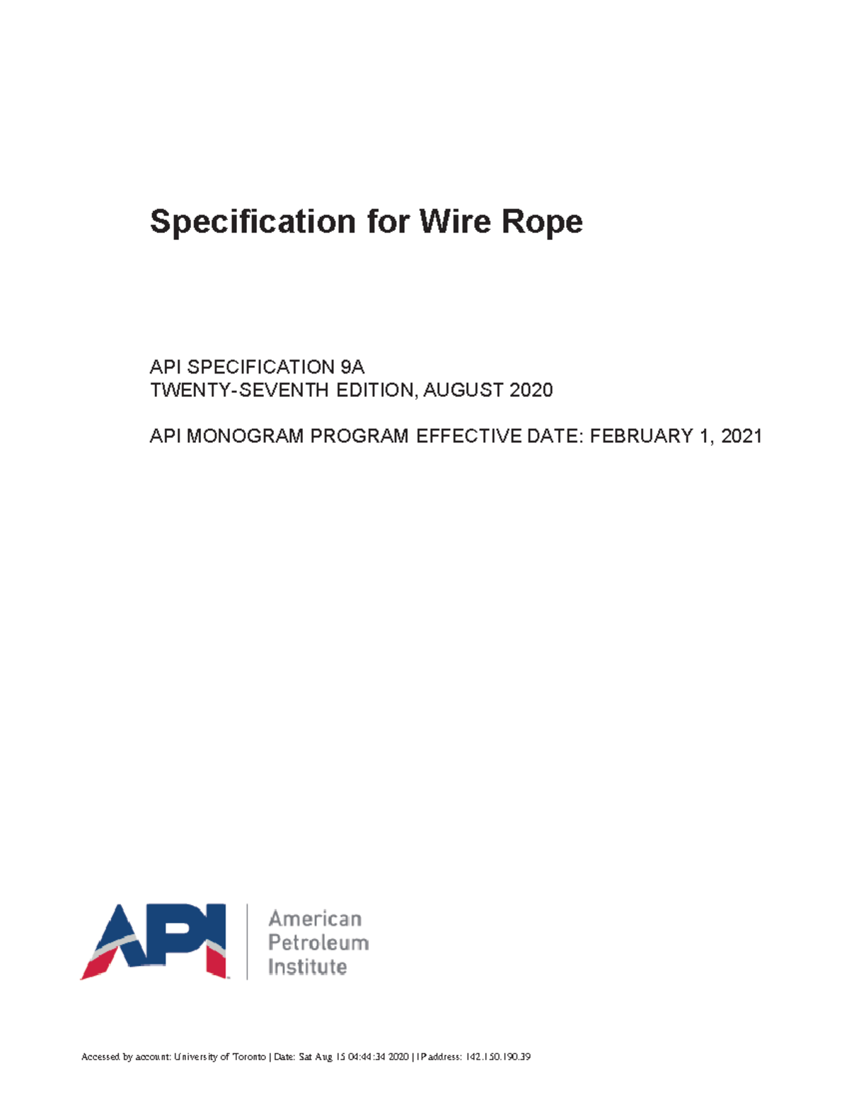 inspector de soldadura - Specification for Wire Rope API SPECIFICATION ...
