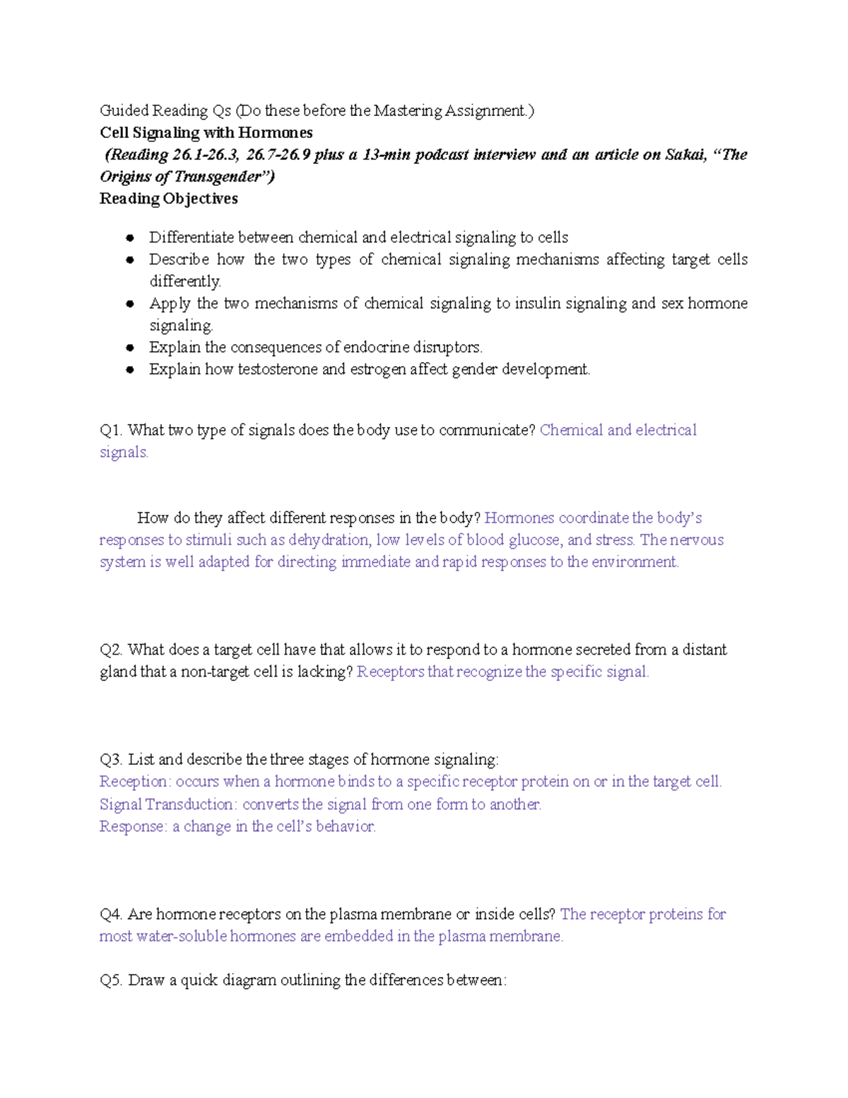 BIOLOGY 101 GRQ-5 - Guided Reading Qs (Do these before the Mastering ...