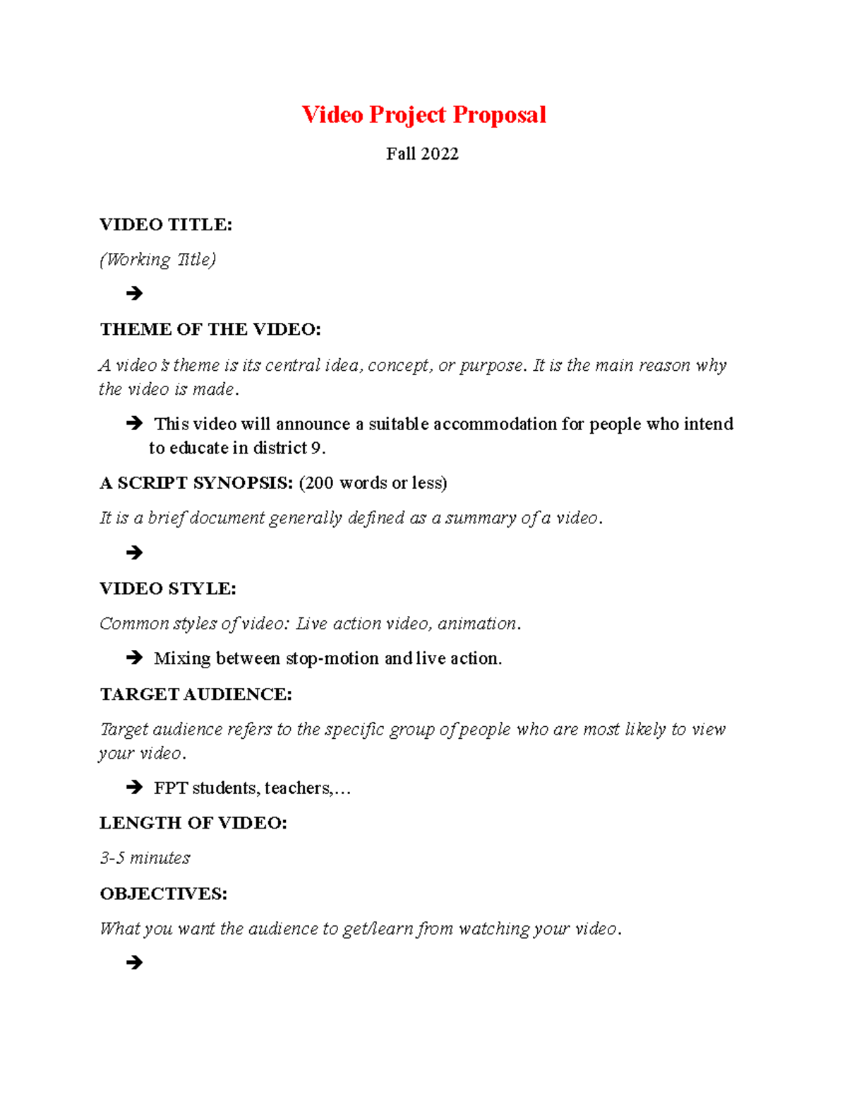 Video-Project-Proposal - Video Project Proposal Fall 2022 VIDEO TITLE ...