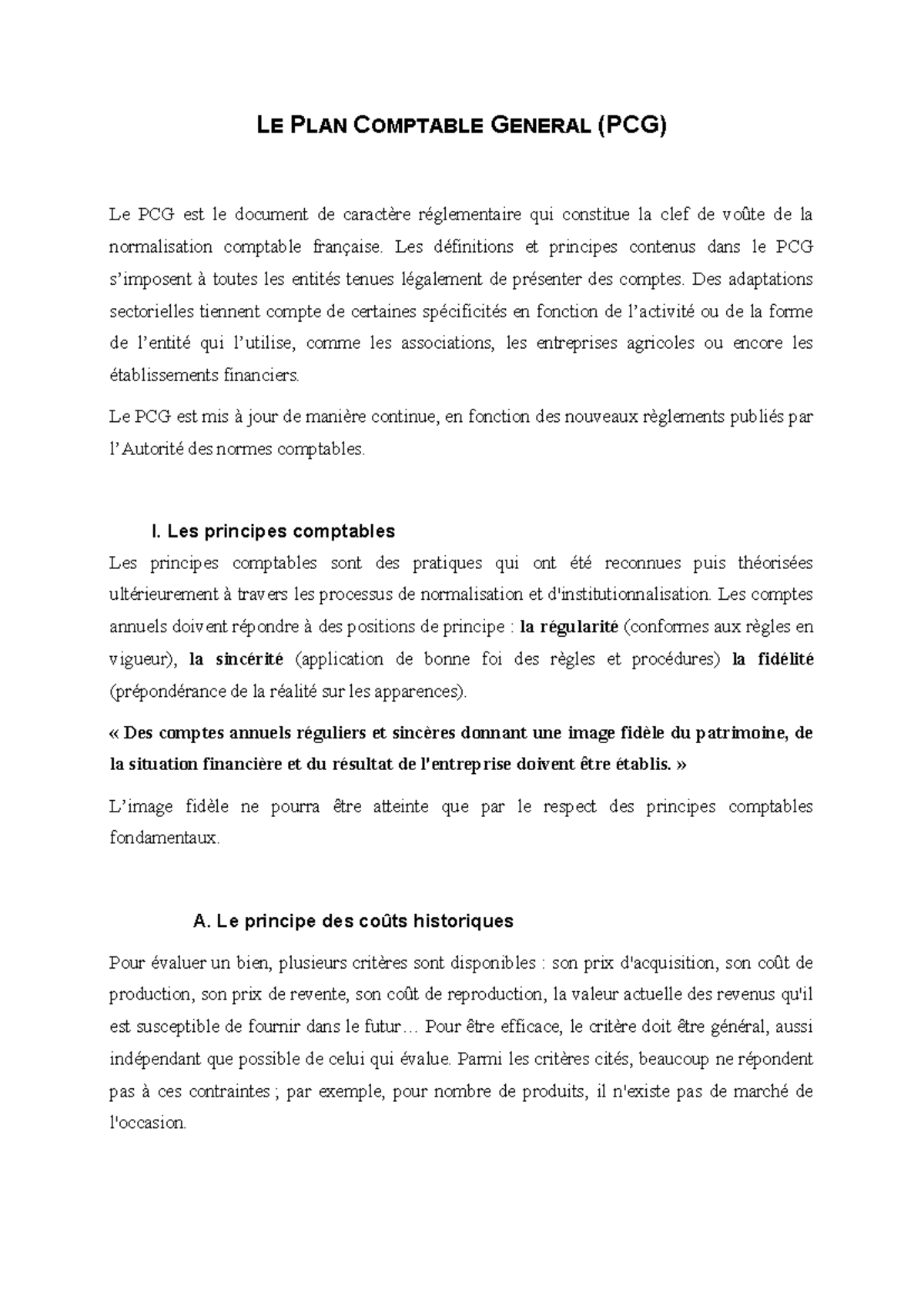 Complément de cours - Les principes du PCG - LE PLAN COMPTABLE GENERAL ...