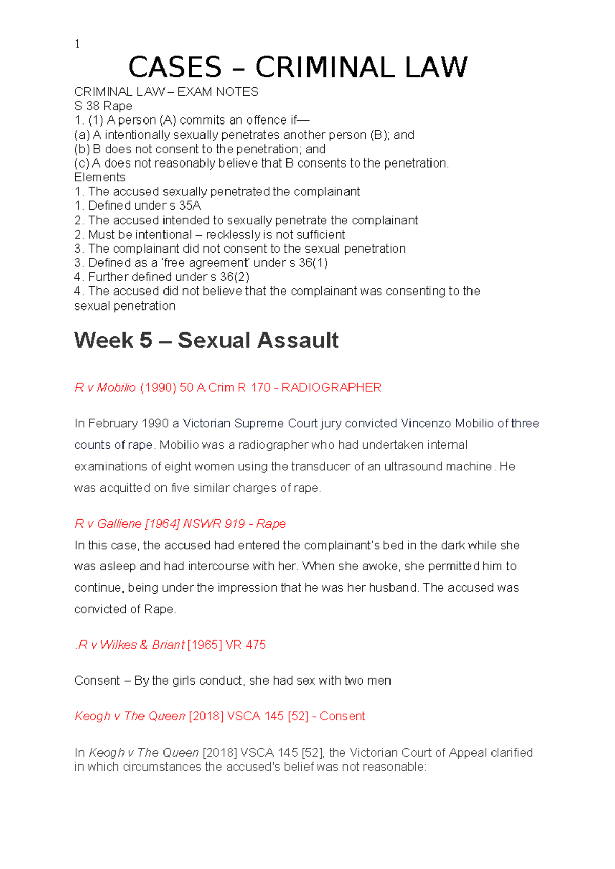 Summaries of most cases mentioned in MLP214 - CASES – CRIMINAL LAW ...