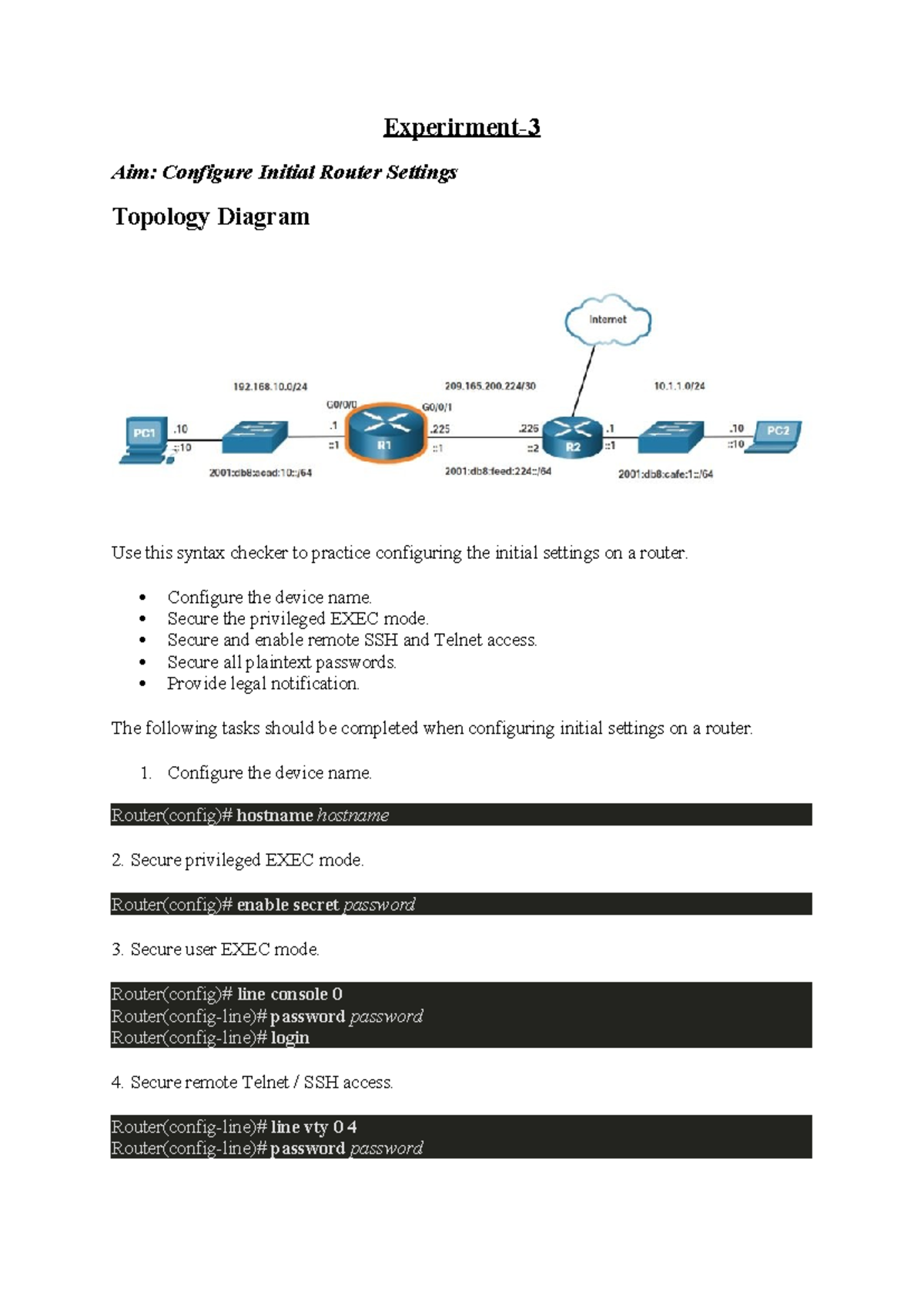 Experiment 3 Aktu Computer Networks Notes Experirment Aim Configure Initial Router