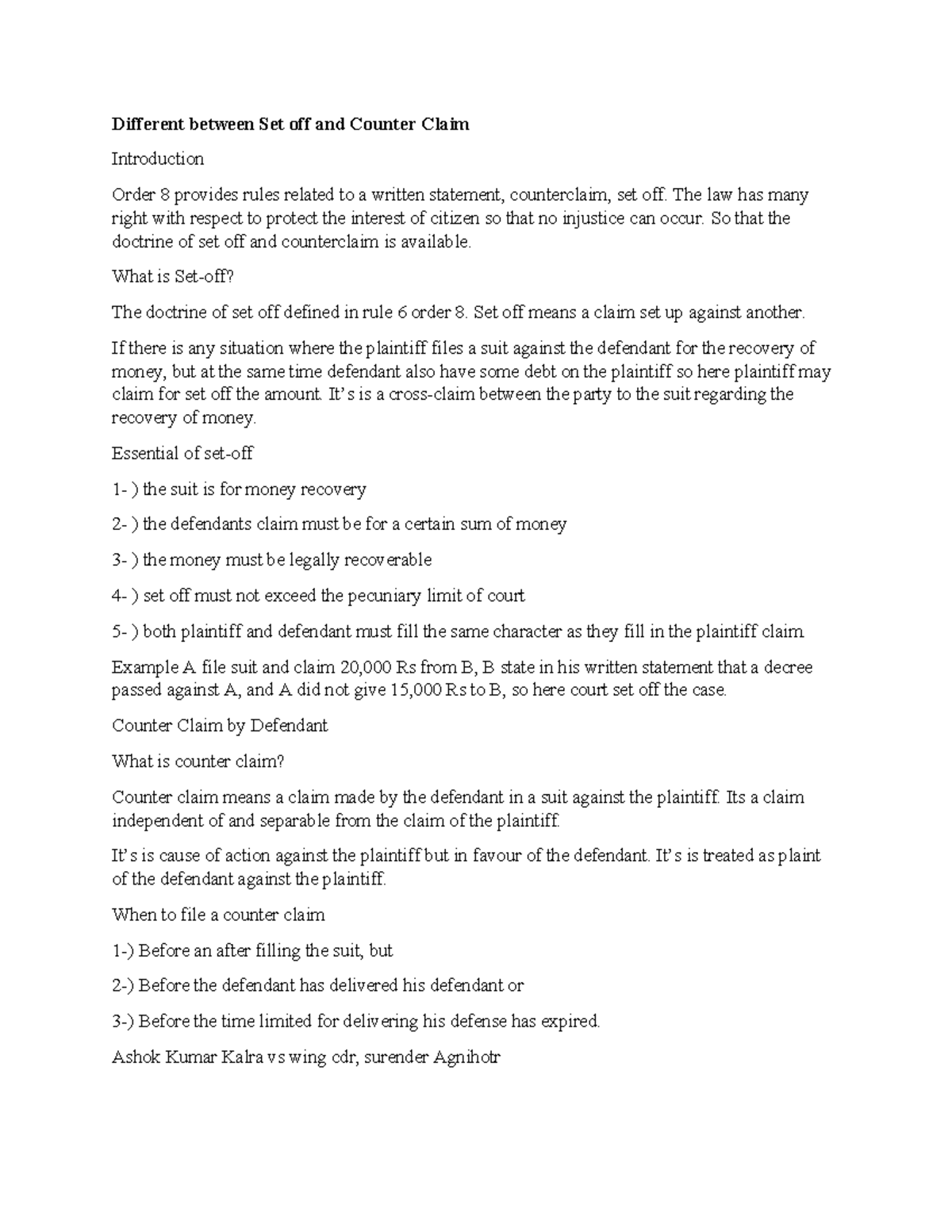 SET OFF & Counter Claim - Different between Set off and Counter Claim ...