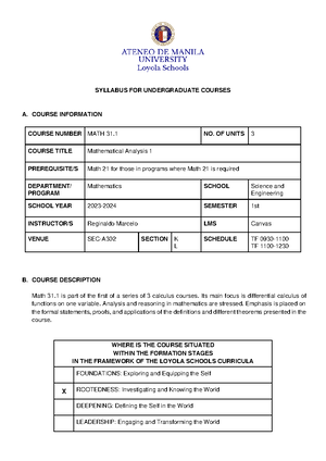 Math 31.1 syllabus - SYLLABUS FOR UNDERGRADUATE COURSES A. COURSE ...