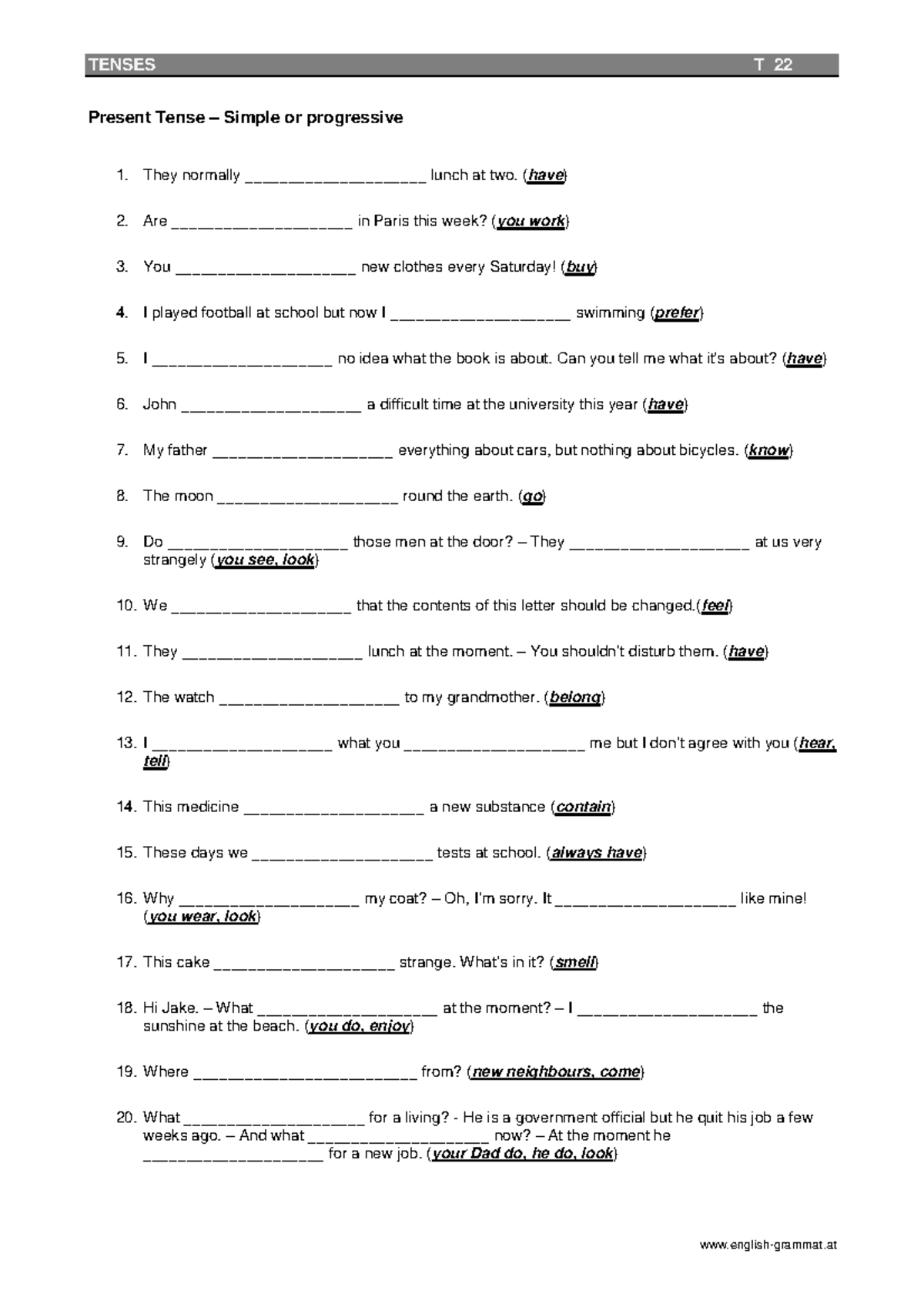 Exercise present simple or present progressive - TENSES T 22 english ...