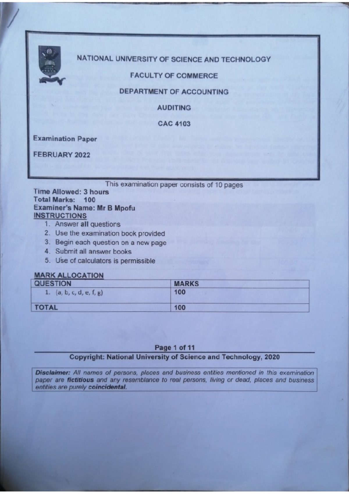 CAC 4103 past paper - Revesion questions - Management and costing ...
