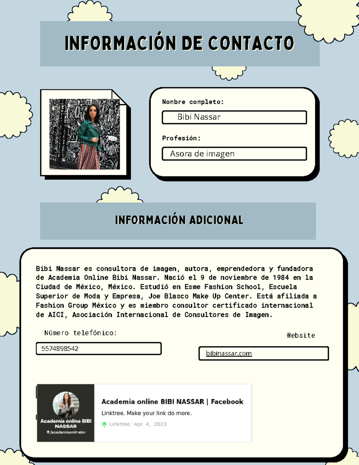 Hoja de contactos - Nombre completo: Profesión: INFORMACIÓN DE CONTACTO INFORMACIÓN DE CONTACTO ...