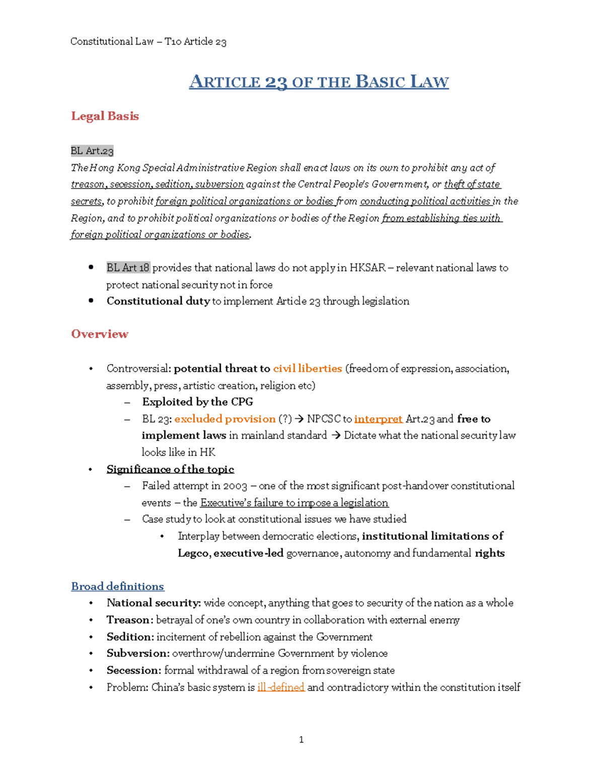 T10 Article 23 - Constitutional Law T10 Article 23 ARTICLE 23 OF THE ...