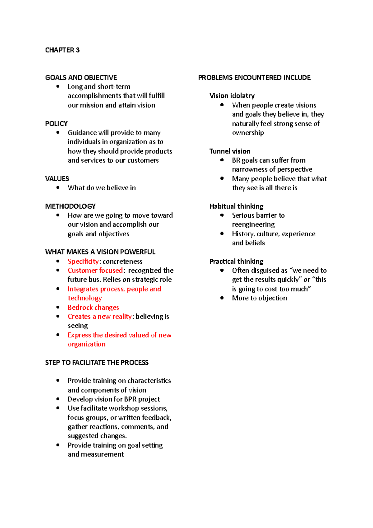 Chapter 3 BPR - ASM652 - CHAPTER 3 GOALS AND OBJECTIVE Long and short-term accomplishments that ...