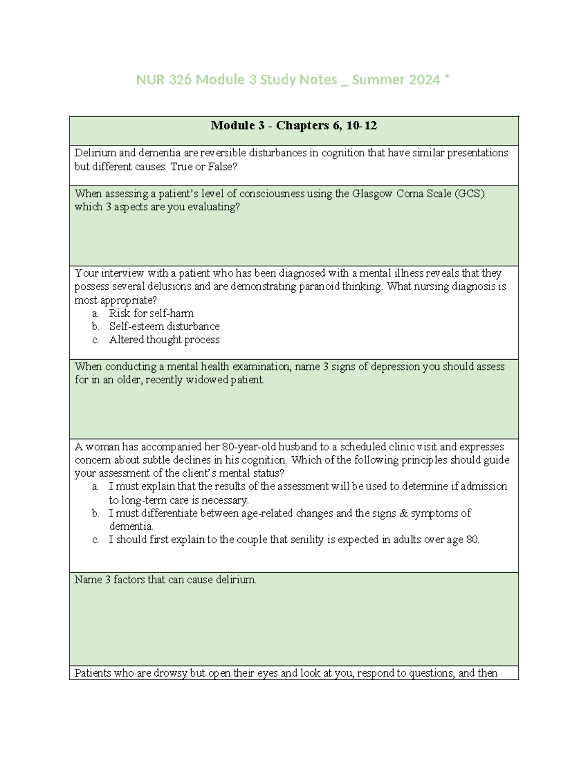 326 Module 3 Study Notes revised - NUR 326 Module 3 Study Notes ...