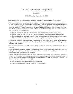Homework 4 - Introduction to Algorithms - COT 5407 Introduction to Algorithms Homework 4 DUE ...